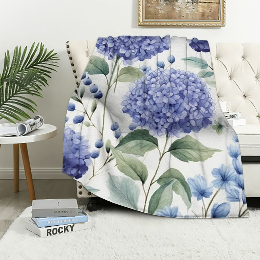 HOMICOZI Flannel Blanket Throw, Watercolor Hydrangea Spring Summer ...