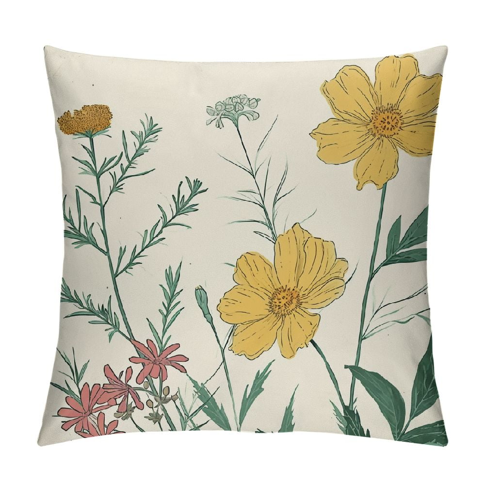 HOMICOZI Floral Pillow Covers Cute Botanical Print Vintage Yellow Sage ...