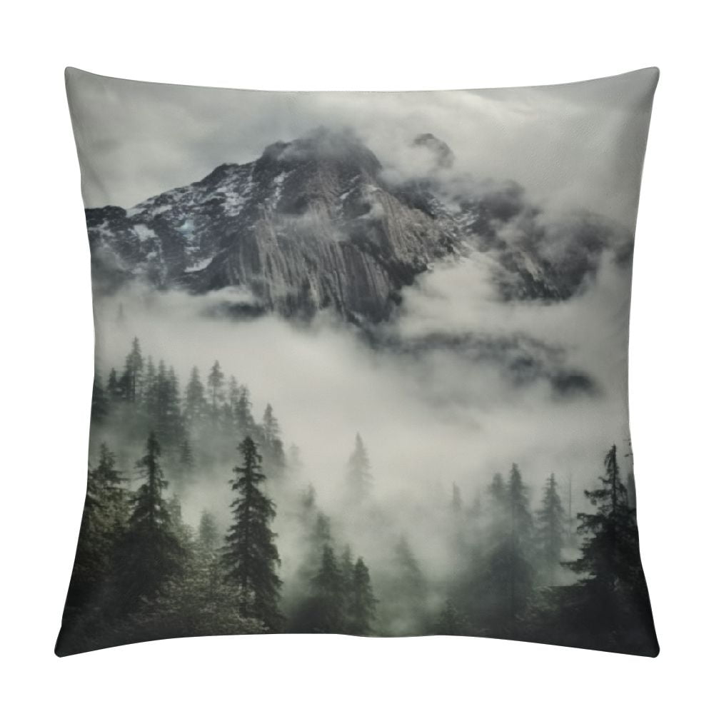 HOMICOZI Foggy Forest Throw Pillow Cover Misty Natural Scenery Mountain ...