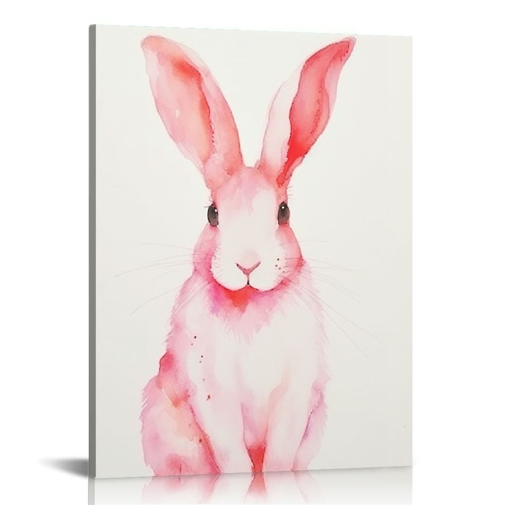 HOMICOZI Framed Pink Animal Print Wall Art - Cute Lovely Pink Rabbit ...