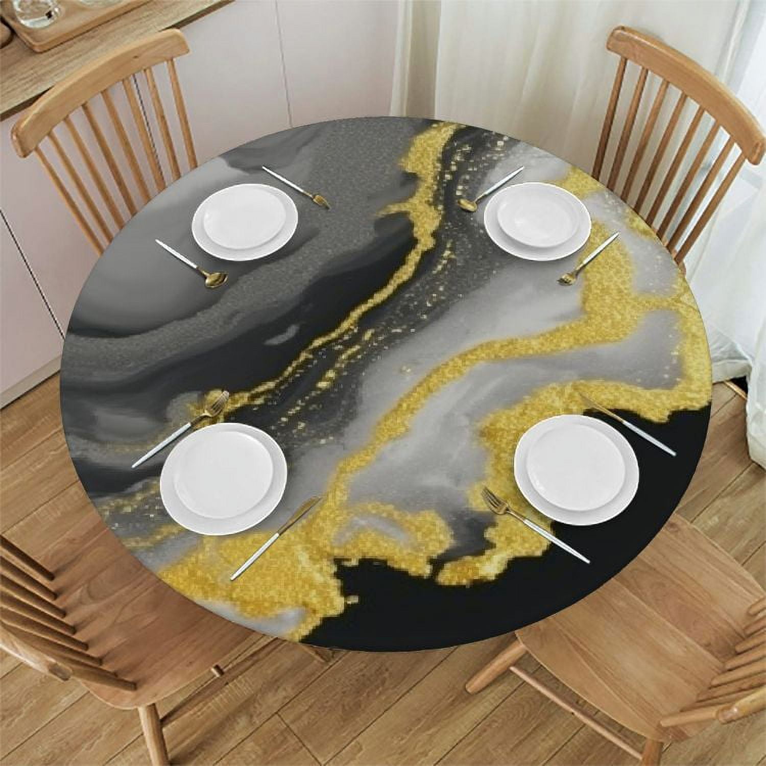 HOMICOZI Gray Golden Marble Round Table cover Modern White Marble Table ...