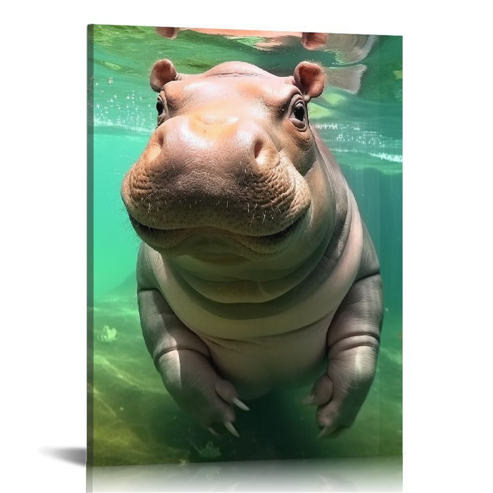 HOMICOZI Hippo Funny Cute Baby Hippo Canvas Poster Modern Aesthetic ...