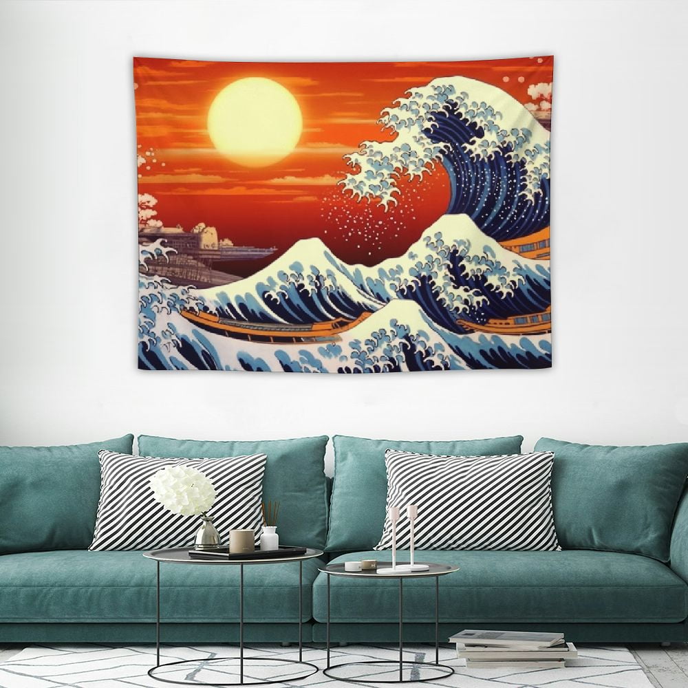 HOMICOZI Japanese Wave Tapestry Kanagawa Great Wave Wall Tapestry Mount ...