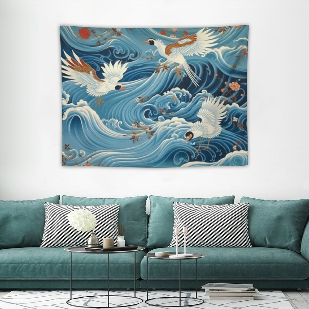 HOMICOZI Japanese Wave Tapestry Photo Backdrop Oriental Sea Cranes ...