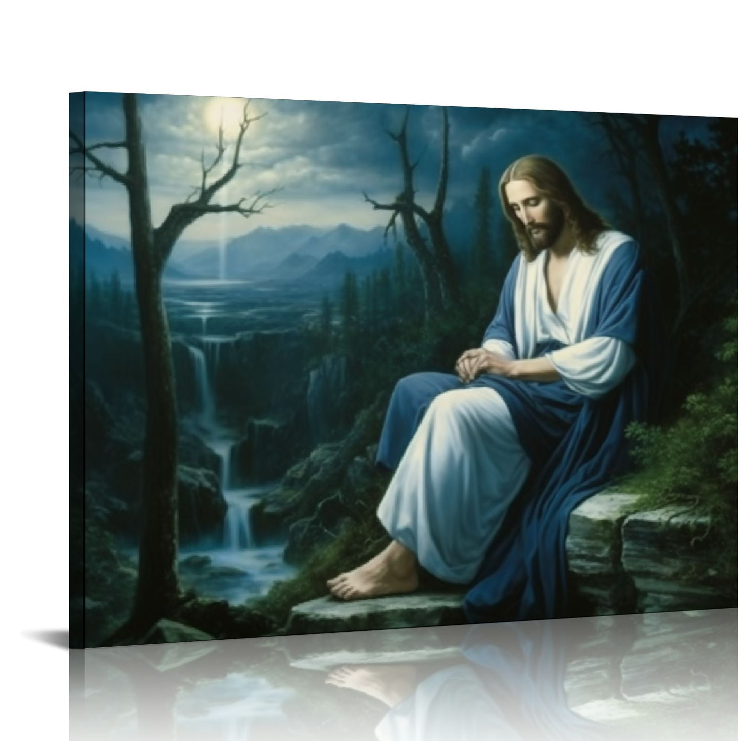 HOMICOZI Jesus Christ Blue Artwork Canvas Print Living Room Wall Art Christ on the Mount of ...