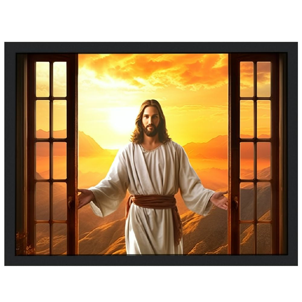 HOMICOZI Jesus Christ Canvas Wall Art Jesus Greets You Welcome Back Window View Sunset Poster ...