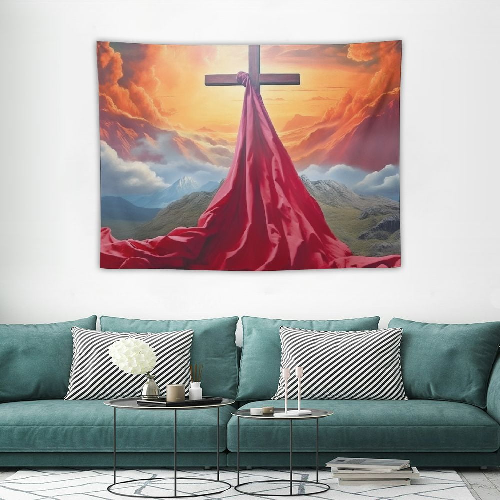 HOMICOZI Jesus Cross Easter Tapestry He is Risen Christ Crucifixion Faith God Gospel Decor Wall ...