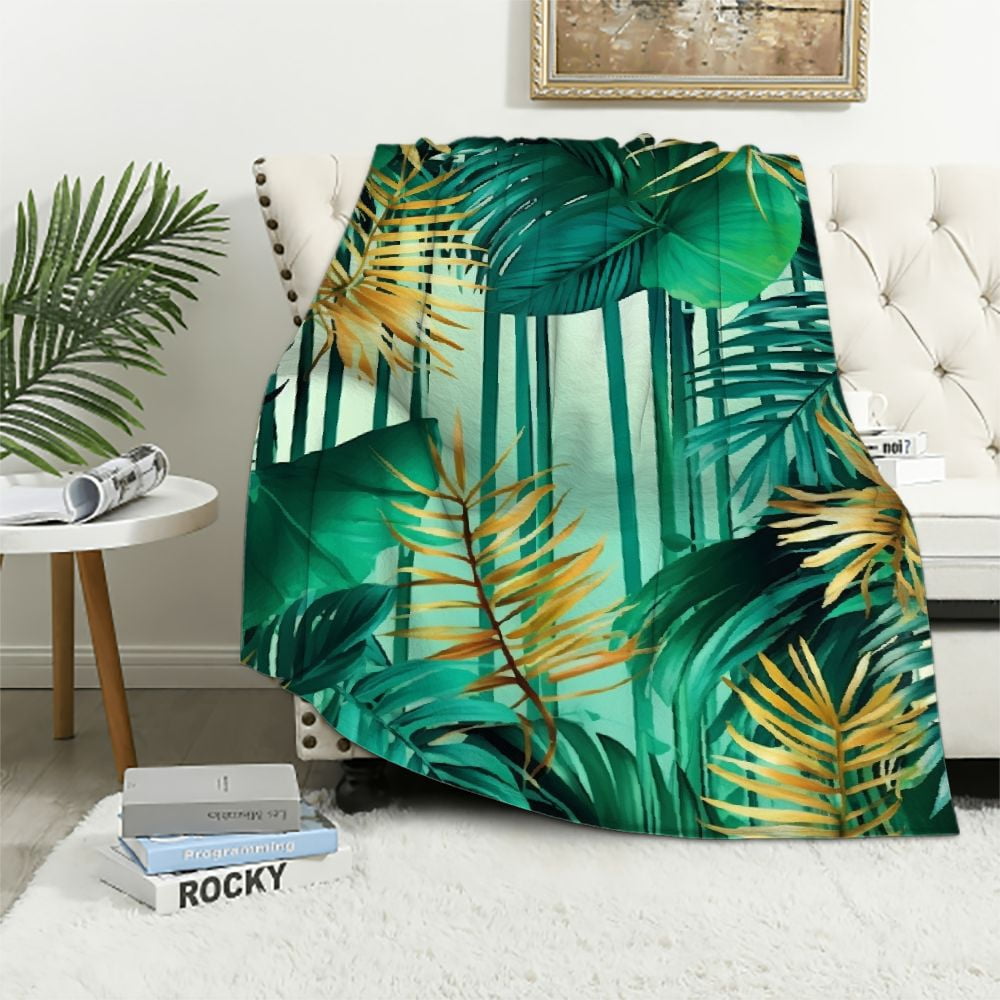 HOMICOZI Leaf Blanket Cozy Flannel Palm Leaf Throw Blanket Monstera ...