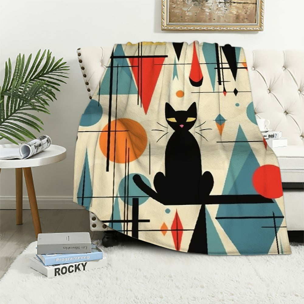 HOMICOZI Mid Century Black Cat Throw Blanket, Retro Atomic Starbursts ...