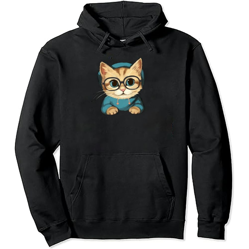 HOMICOZI Nerd Book Reader Cat with Glasses Cute Bookworm Geek Pullover ...