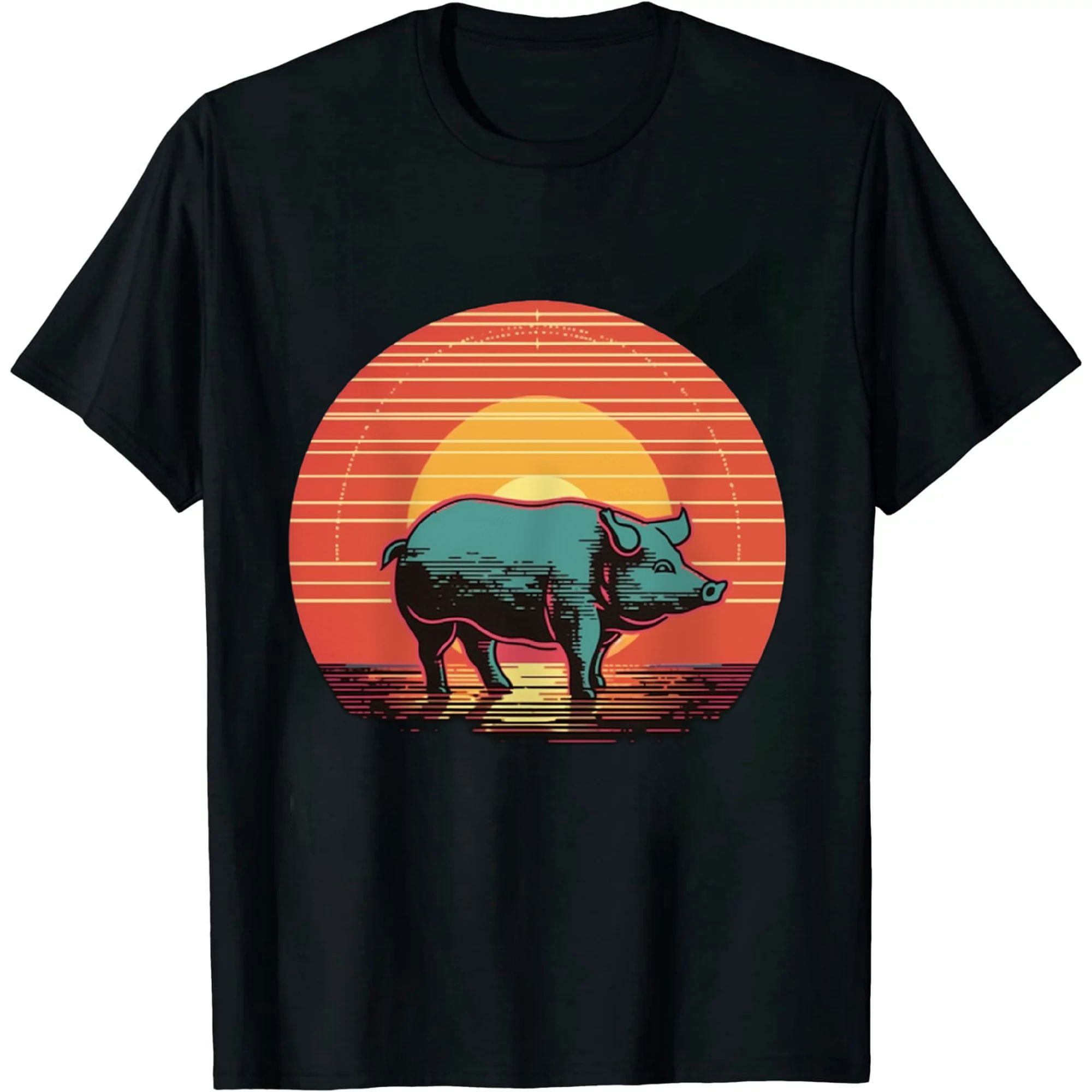 HOMICOZI Pig Retro Vintage 80s Style Farm Animal Lover Gift T-Shirt ...