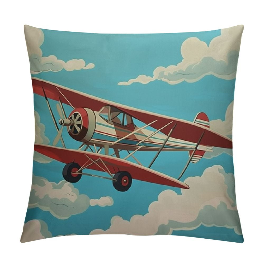 HOMICOZI Pillow Cover Retro Stylish Airplane Typography Clouds Blue ...