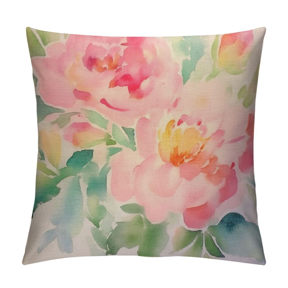 HOMICOZI Pink Peonies Flower Throw Pillow Cover Watercolor Floral ...