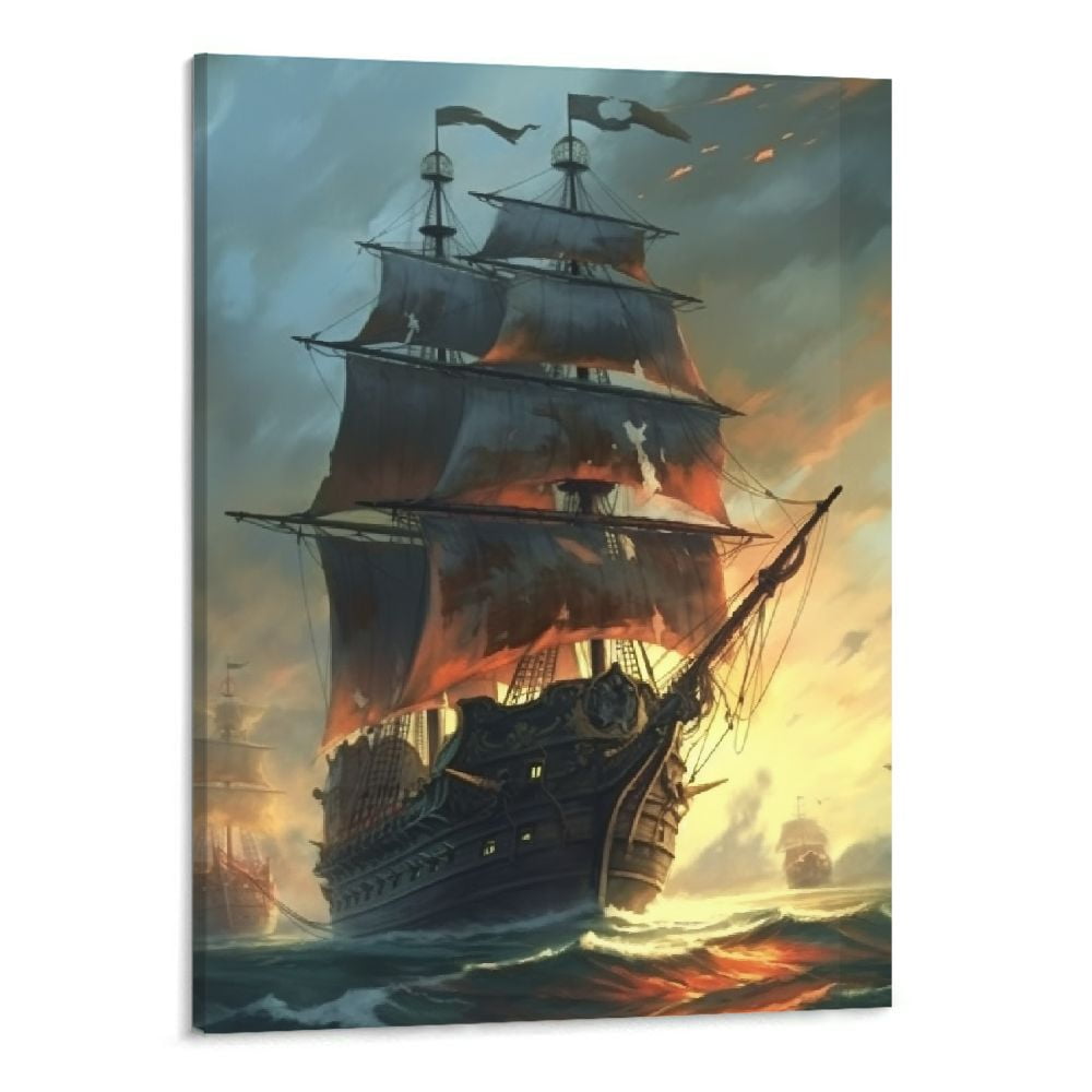 HOMICOZI Pirate Ship at Sunset,Sea Ship Boat Group Wall Art Print ...