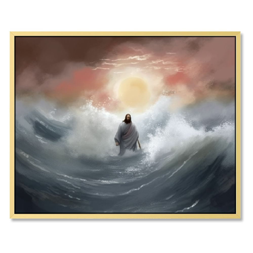 HOMICOZI Religious Canvas Paintings Jesus Walking on Water Poster Jesus Christ Canvas Wall Art ...