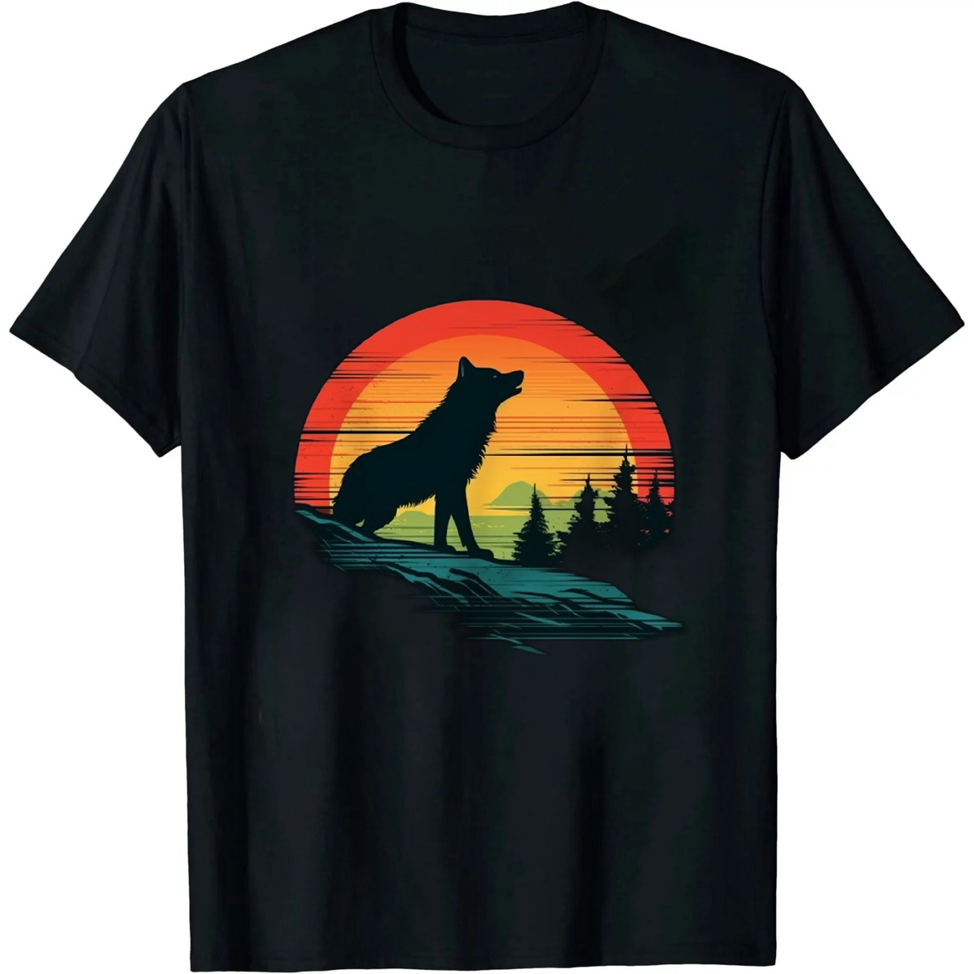 HOMICOZI Retro Wolf Forest Print Wild Animal Wilderness Wolves T-Shirt ...