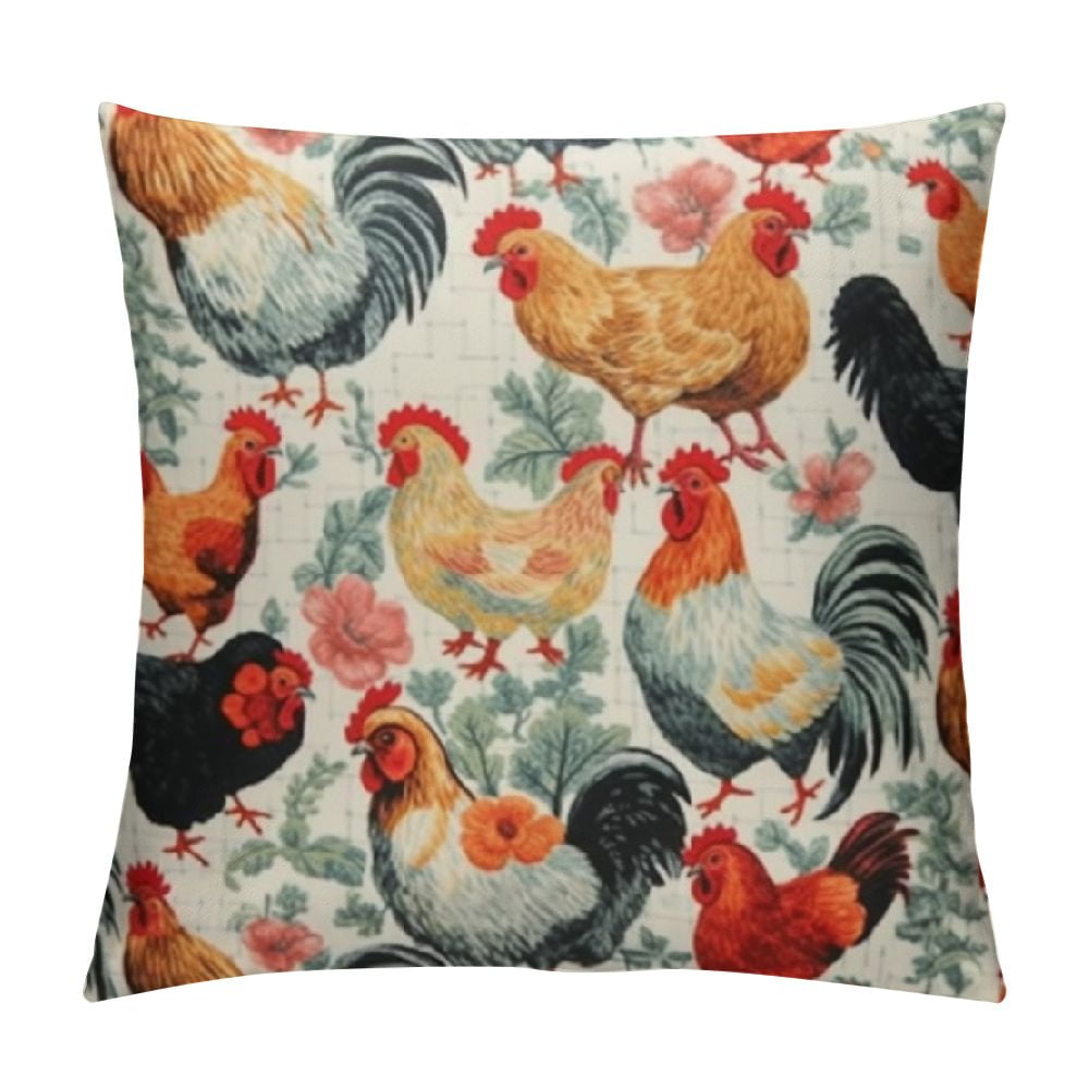 HOMICOZI Rooster Chickens Throw Pillow Covers Square Cushion Pillow ...