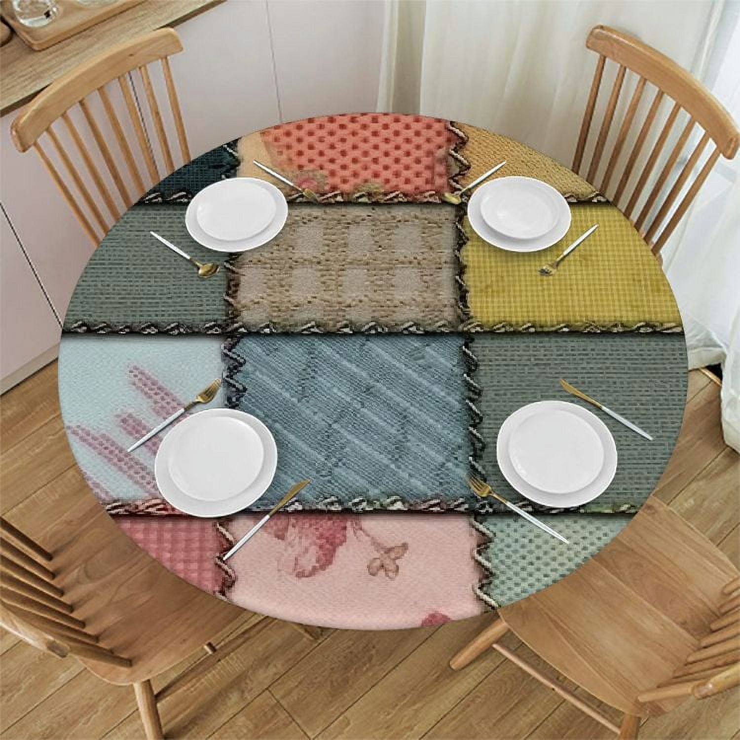 HOMICOZI Round Table Cover Cloth Shabby Flora Round Fitted Table Cloth ...