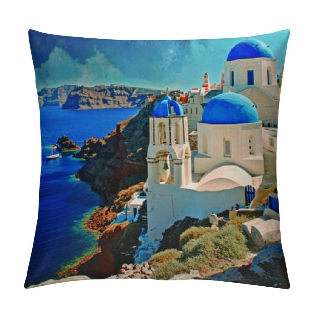 HOMICOZI Santorini Greek Island Sea View Pillow Covers Fall Home ...