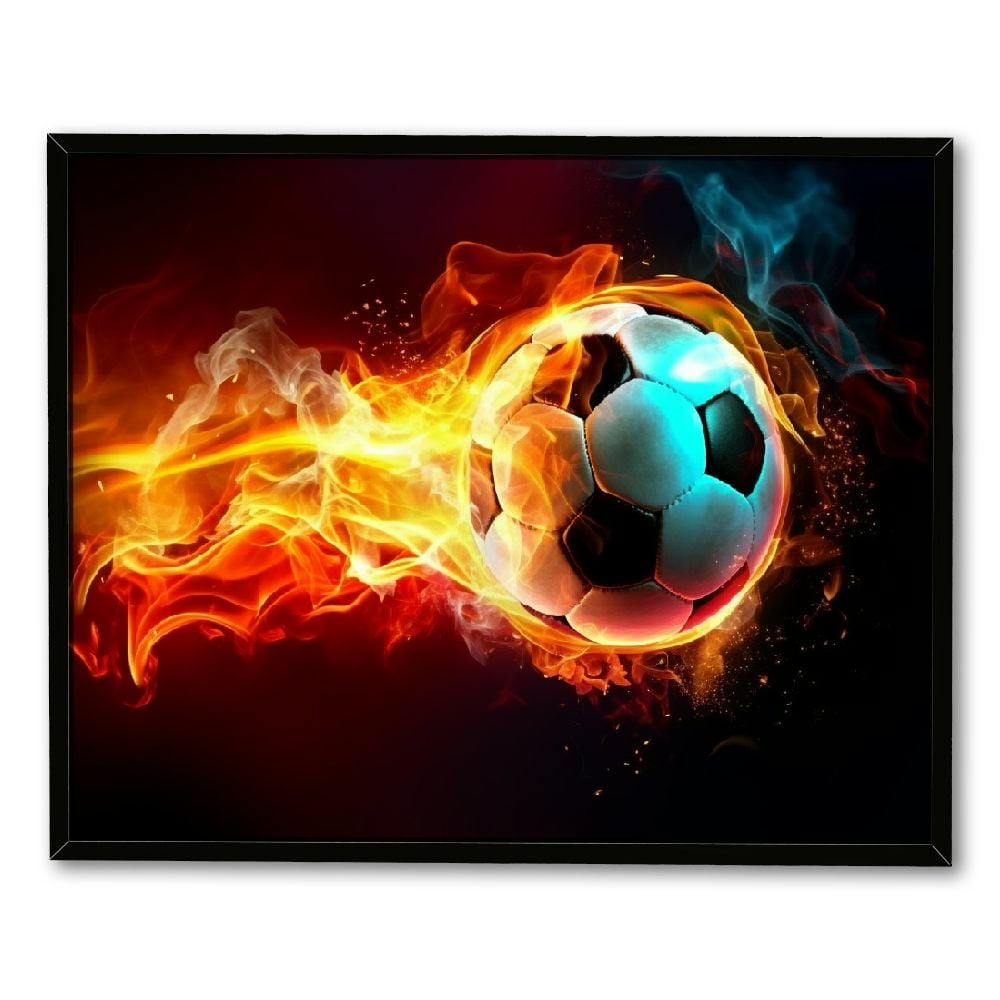 HOMICOZI Sport Wall Art Football with Multicolor Flame Soccer Poster ...