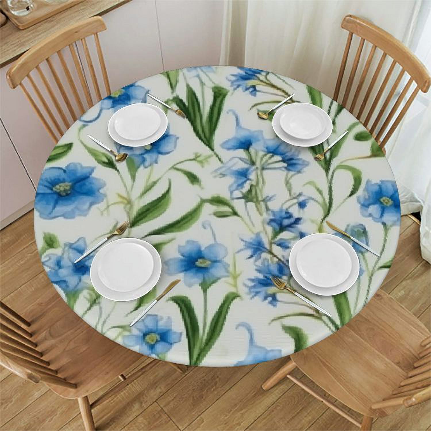 HOMICOZI Spring Blossoms Watercolor Blue Flowers Round Fitted Table ...
