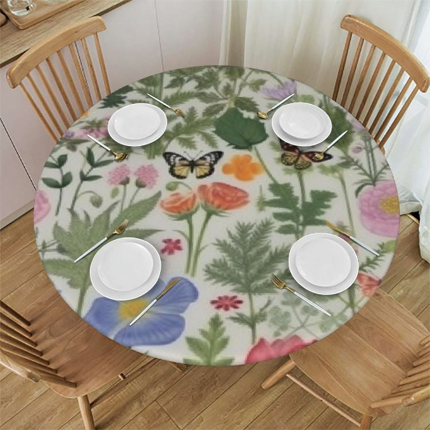 HOMICOZI Spring Floral Round Table cover Watercolor Flower Butterfly Leaf Decorative Table Cloth ...
