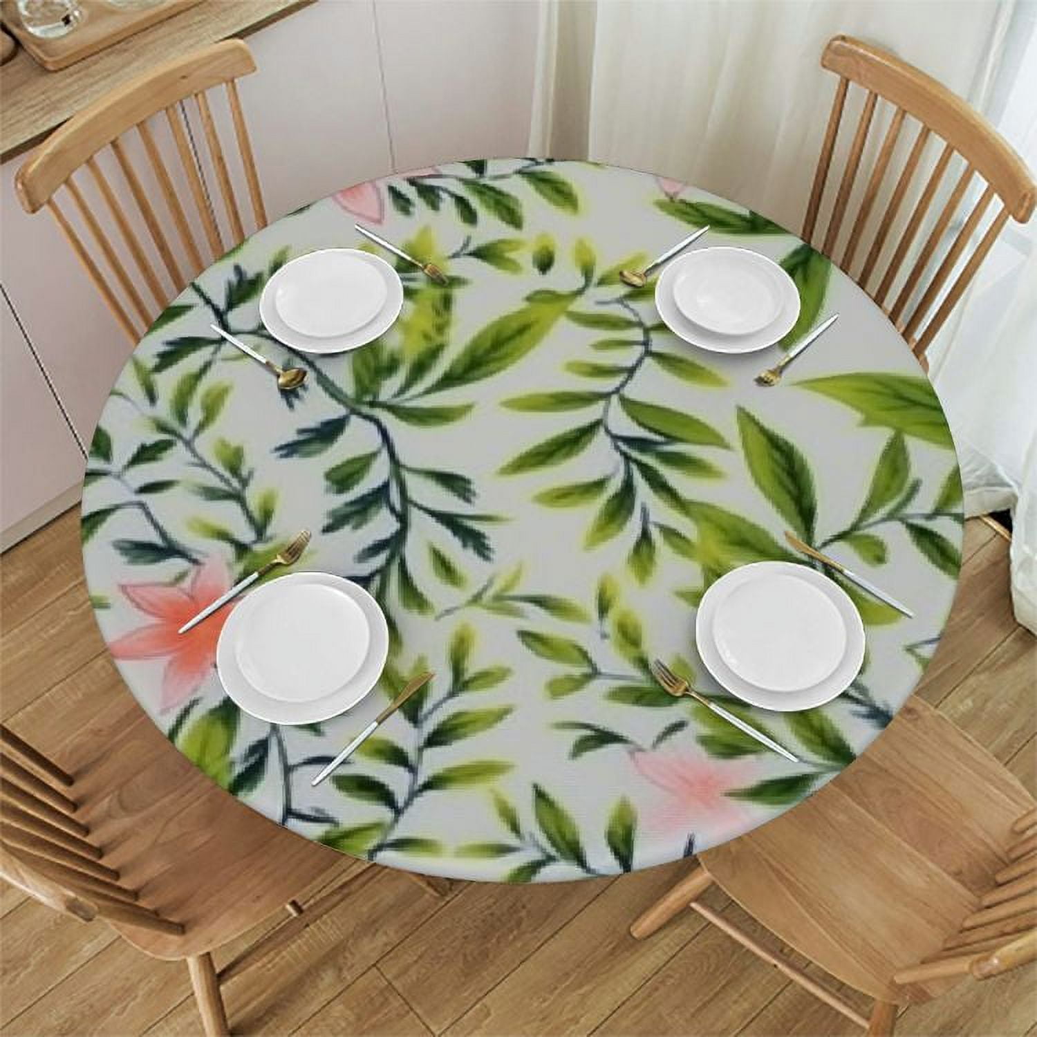 HOMICOZI Spring Floral Round Tablecloth Green Leaf Pink Flower ...