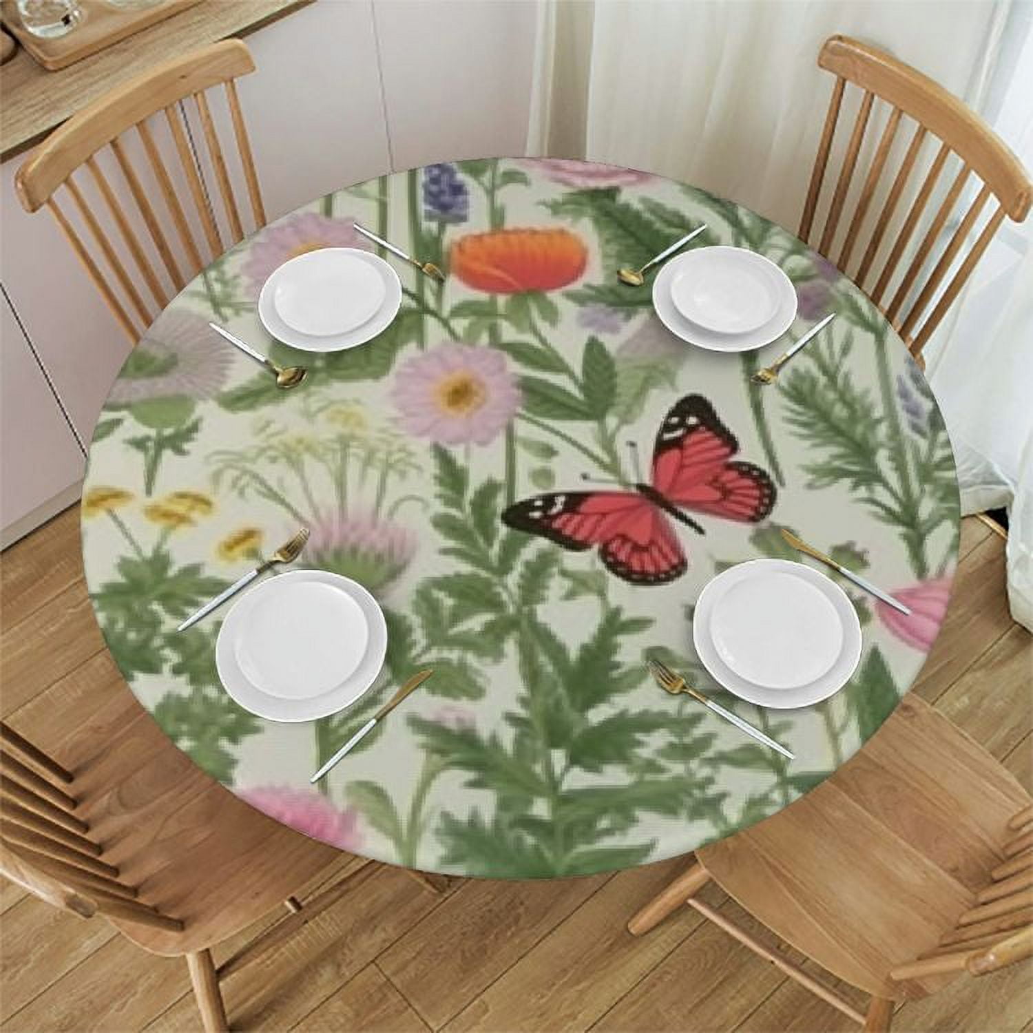 HOMICOZI Spring Floral Round Tablecloth Watercolor Flower Butterfly ...