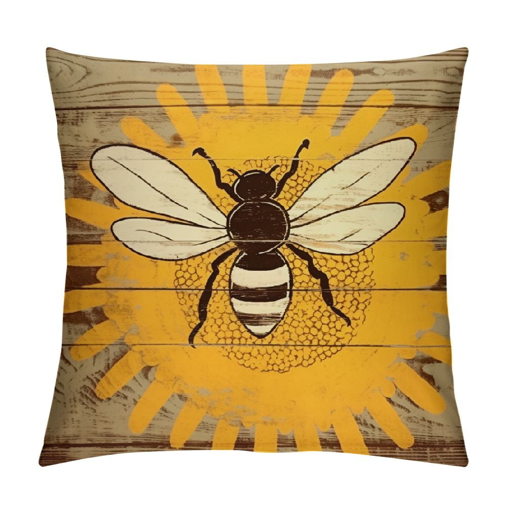 HOMICOZI Spring Rustic Bee Happy Sunflowers Pillow Cover Farmhouse ...