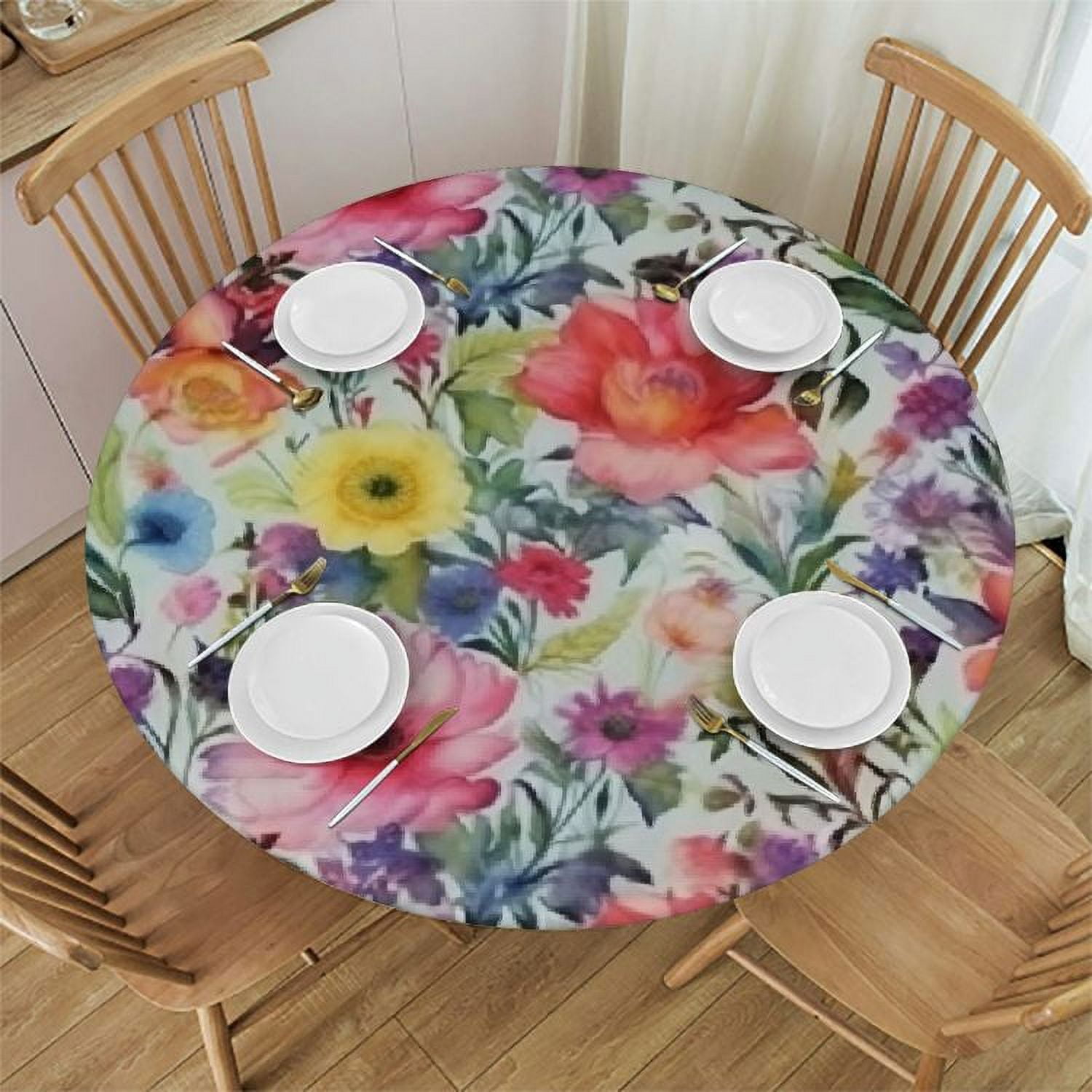 HOMICOZI Spring Summer Floral Round Tablecloth Flower Table Clothes ...