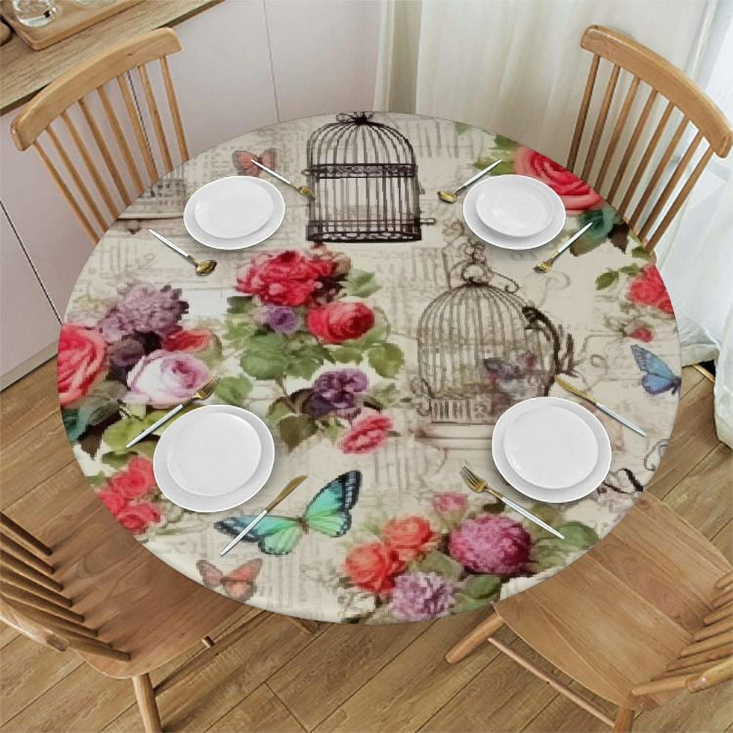 HOMICOZI Spring Summer Floral Round Tablecloth Vintage Flower Butterfly ...