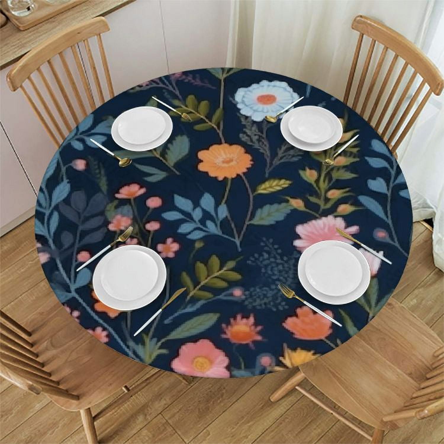 HOMICOZI Spring Summer Floral Table cover Round Farmhouse Navy Blue ...