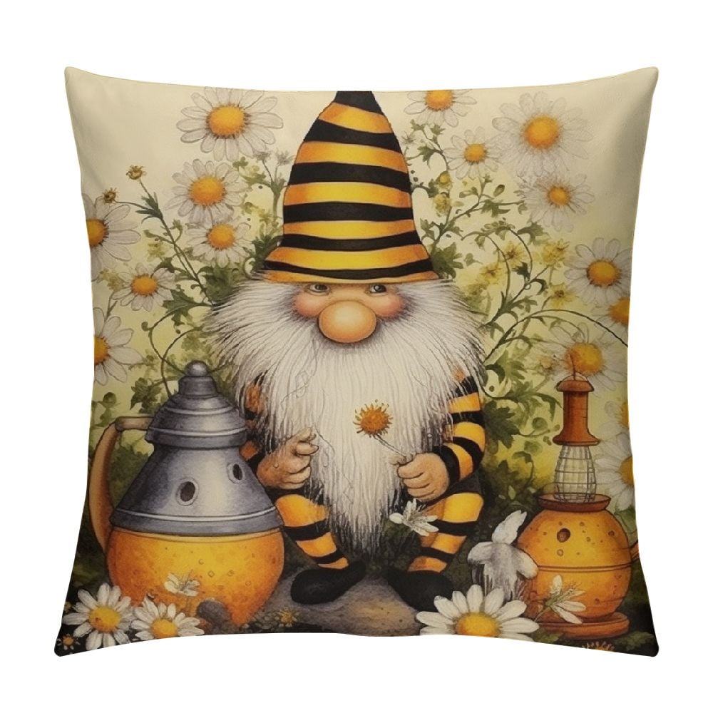 HOMICOZI Spring Summer Yellow Bumble Bee Happy Gnome Decorative Throw ...