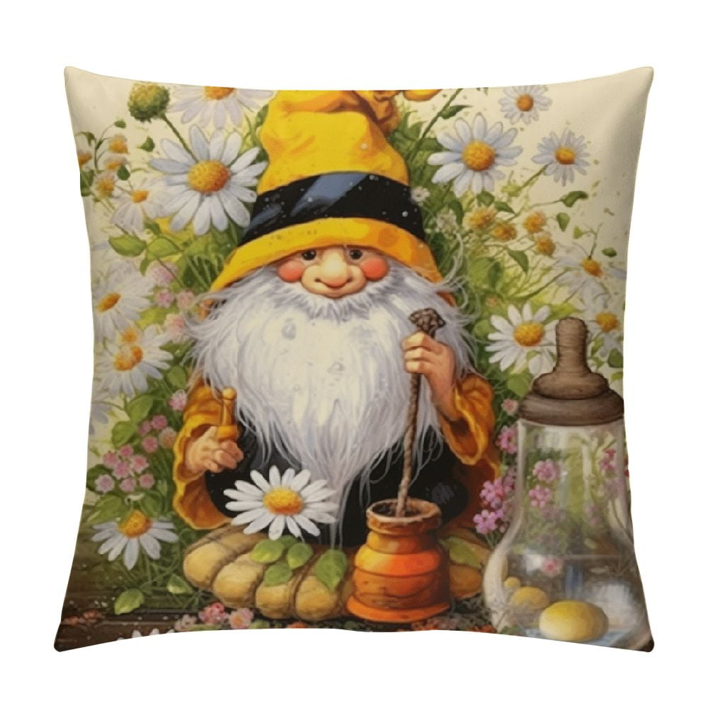 HOMICOZI Spring Summer Yellow Bumble Bee Happy Gnome Decorative Throw ...