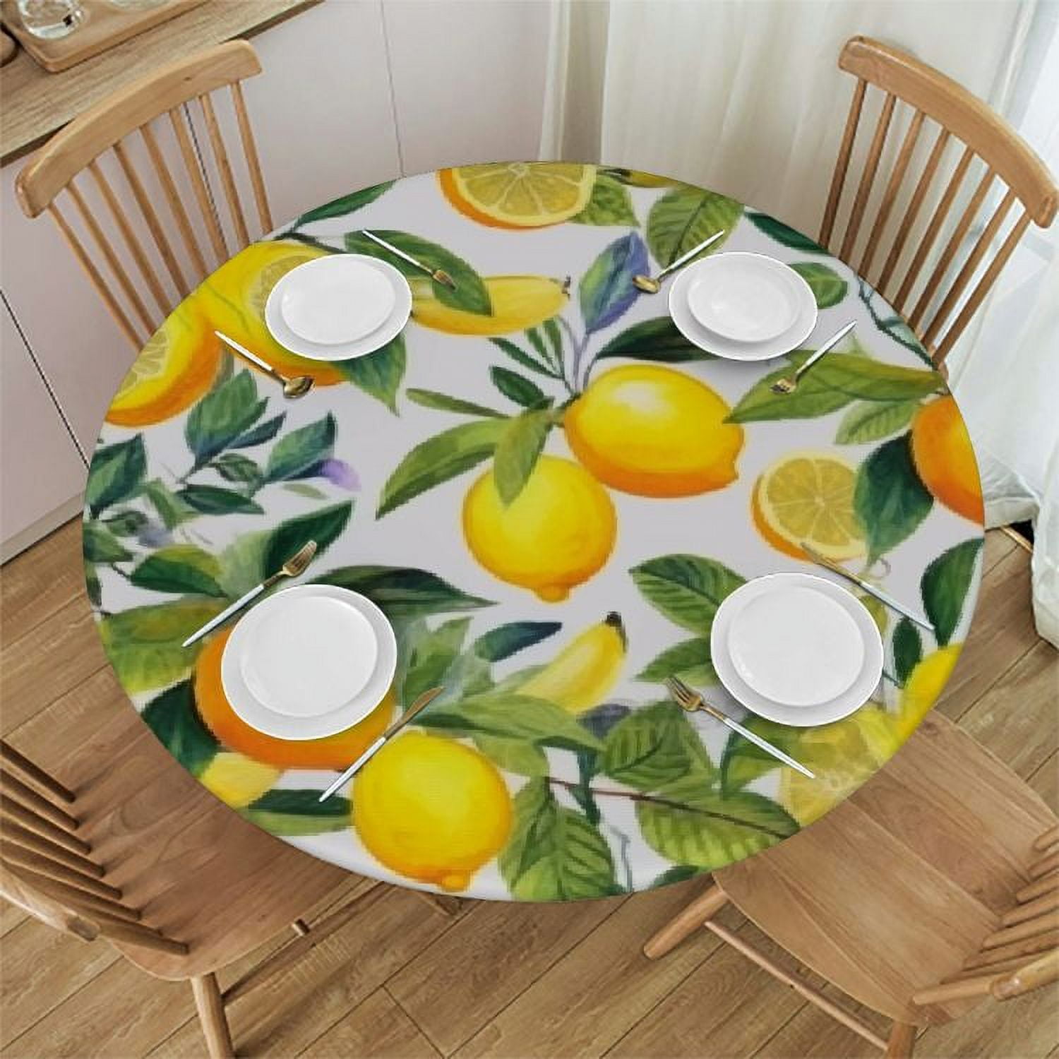 HOMICOZI Summer Lemon Leaves Round Tablecloth Watercolor Lemons Table ...
