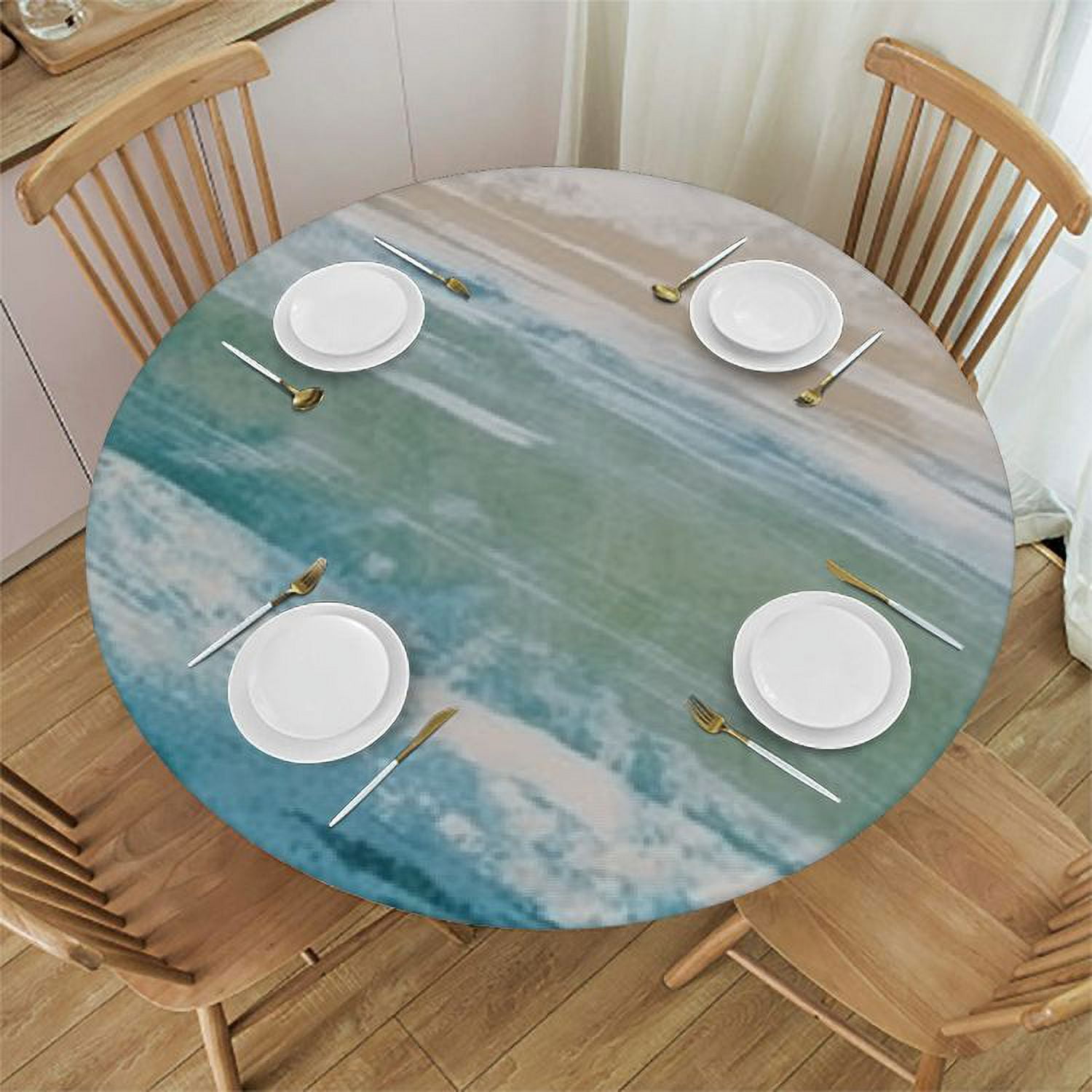 HOMICOZI Summer Ocean Round Fitted Table cover Beach Seaside Waterproof ...