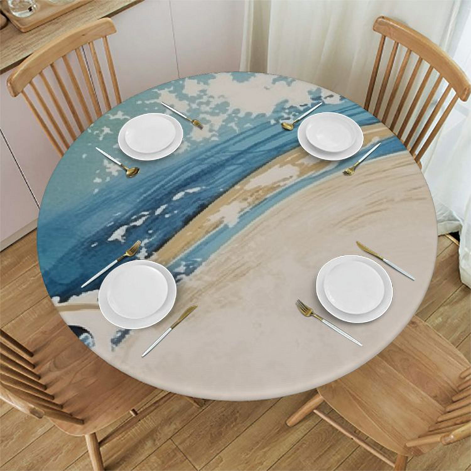HOMICOZI Summer Ocean Round Fitted Table cover Beach Seaside Waterproof ...