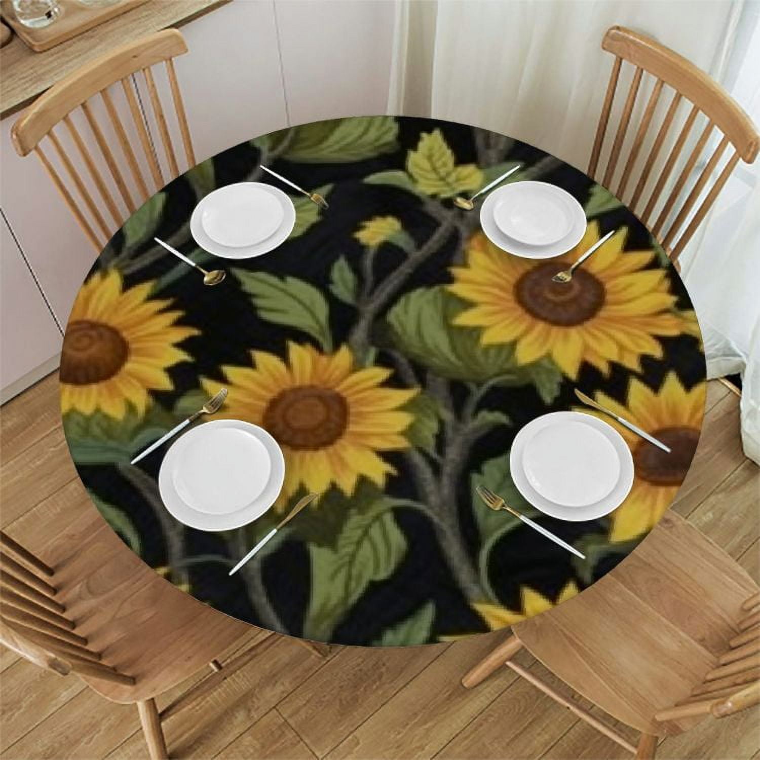 HOMICOZI Sunflower Butterfly Pattern Round Table cover Farmhouse Retro ...