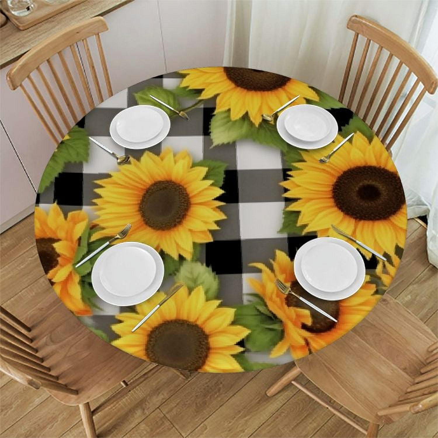 HOMICOZI Sunflower Table cover Black and White Plaid Table cover Round ...