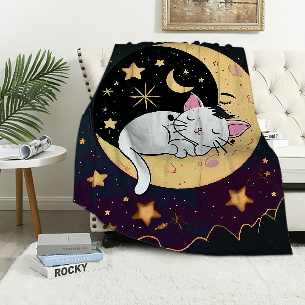 HOMICOZI The Cat icorn Character Sleeping Moon Dream Throw Blanket ...