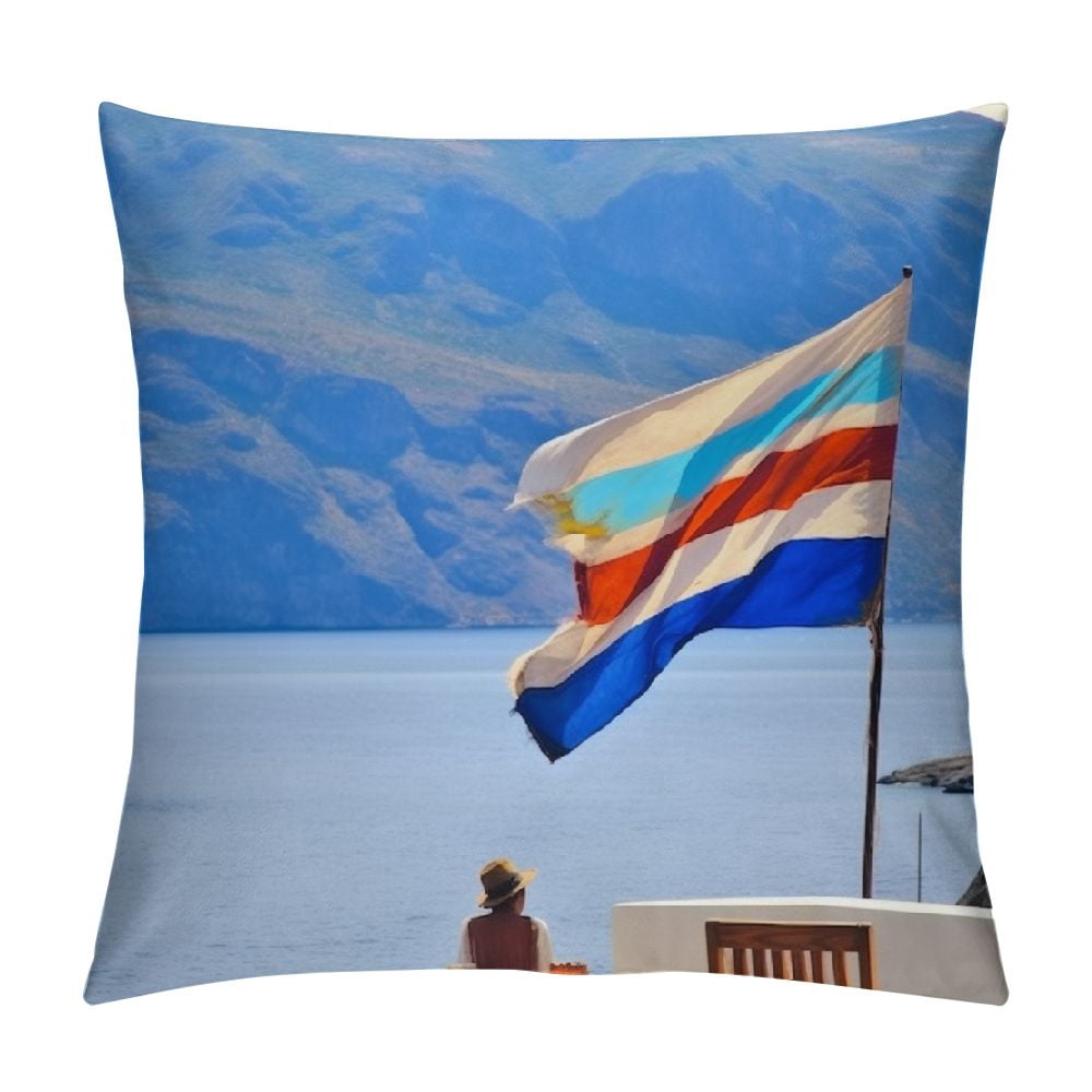 HOMICOZI Throw Pillow Cover - Santorini Greece Flag Greek Island Travel ...