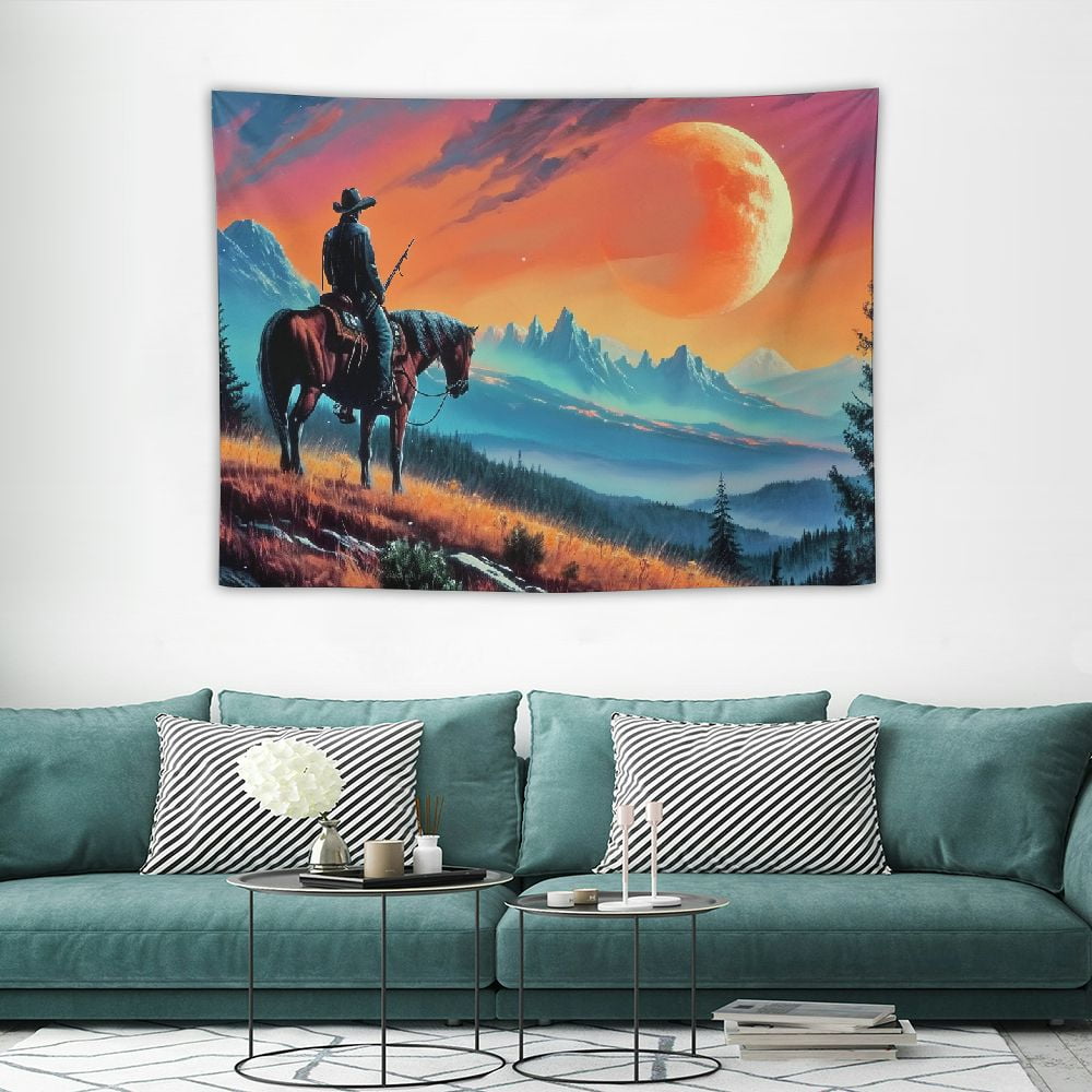 HOMICOZI Trippy Planet Tapestry Western Cowboy Tapestry Sun Mountain ...