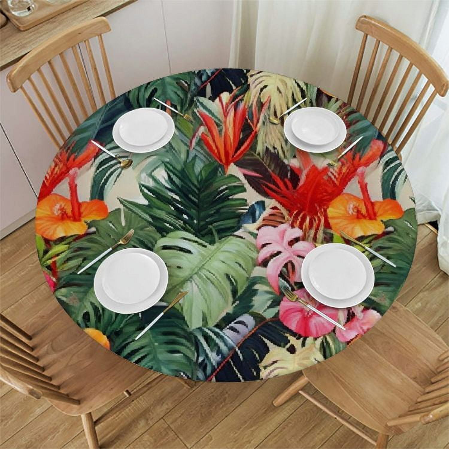HOMICOZI Tropical Round Table cover, Hawaiian Palm Tree Hibiscus ...
