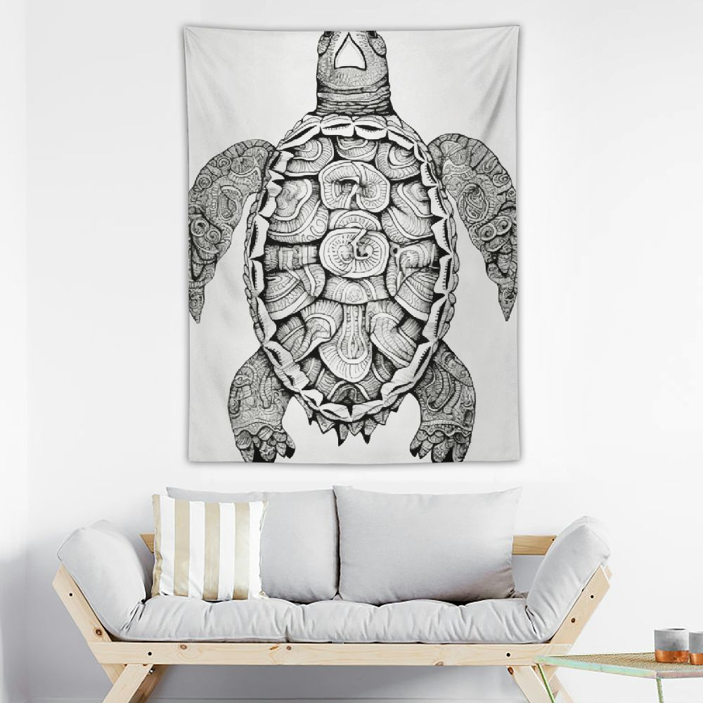 HOMICOZI Turtle Tapestry, Tribal Patterns on Turtle Illustration ...