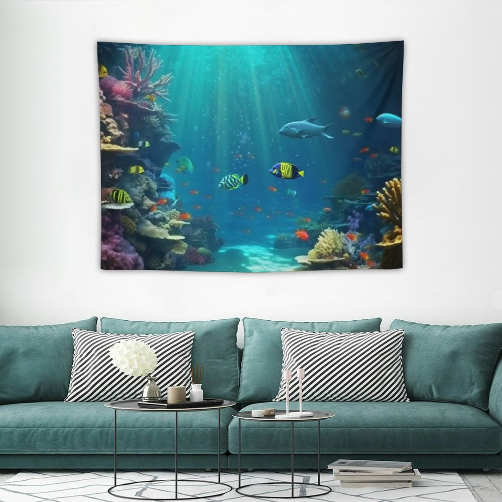 HOMICOZI Underwater World Tapestry Blue Ocean Wall Hanging Under the ...