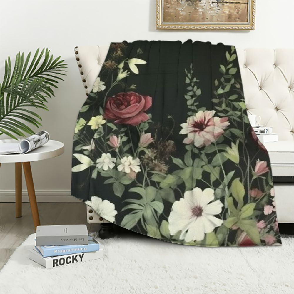 HOMICOZI Vintage Pink and Cream Dark Floral Blanket Throw Lightweight ...