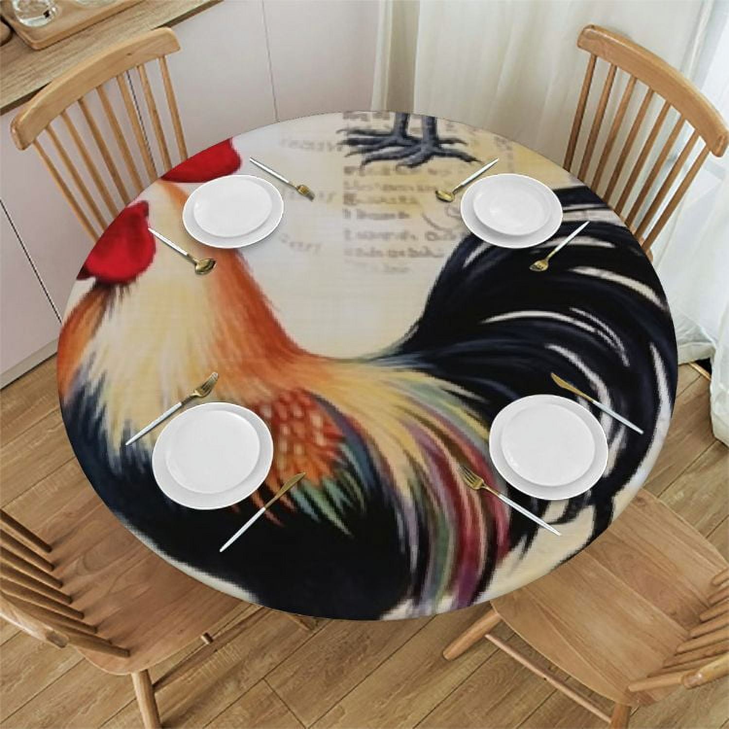 HOMICOZI Vintage Round Table Cloth Rooster Tablecloth Elastic Edge ...