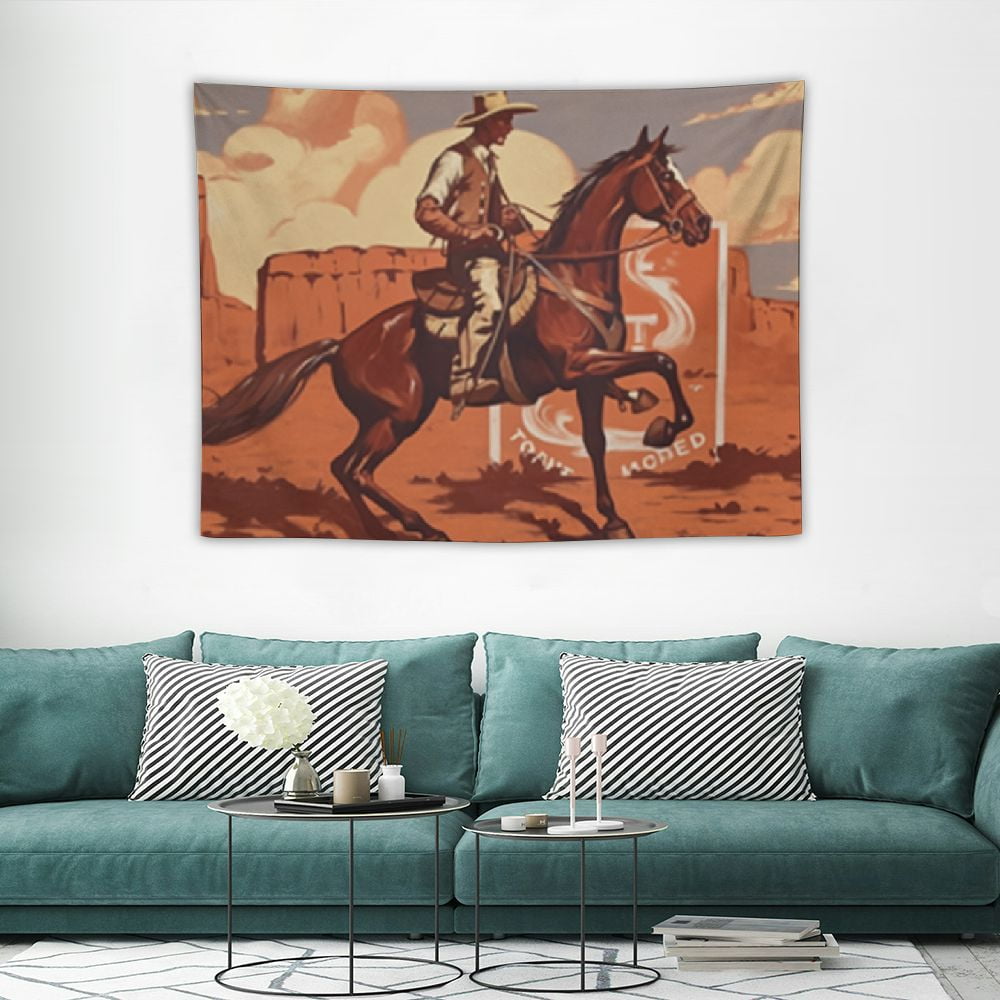 HOMICOZI Vintage Western Cowboy tapestry Fun Riding Horse Desert Cactus ...