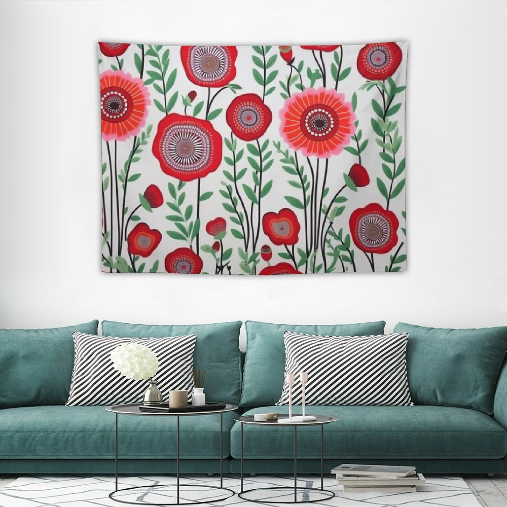HOMICOZI Wall Tapestry Watercolor Floral Poppy Texture Botanical Graphic Nature Red Abstract ...