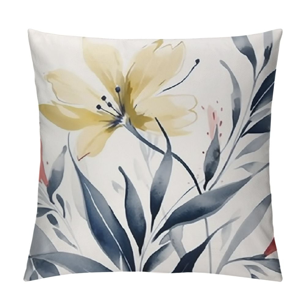 HOMICOZI Watercolor Floral Throw Pillow Covers Yellow Blue Flower Decorative Pillow Cases Soft ...
